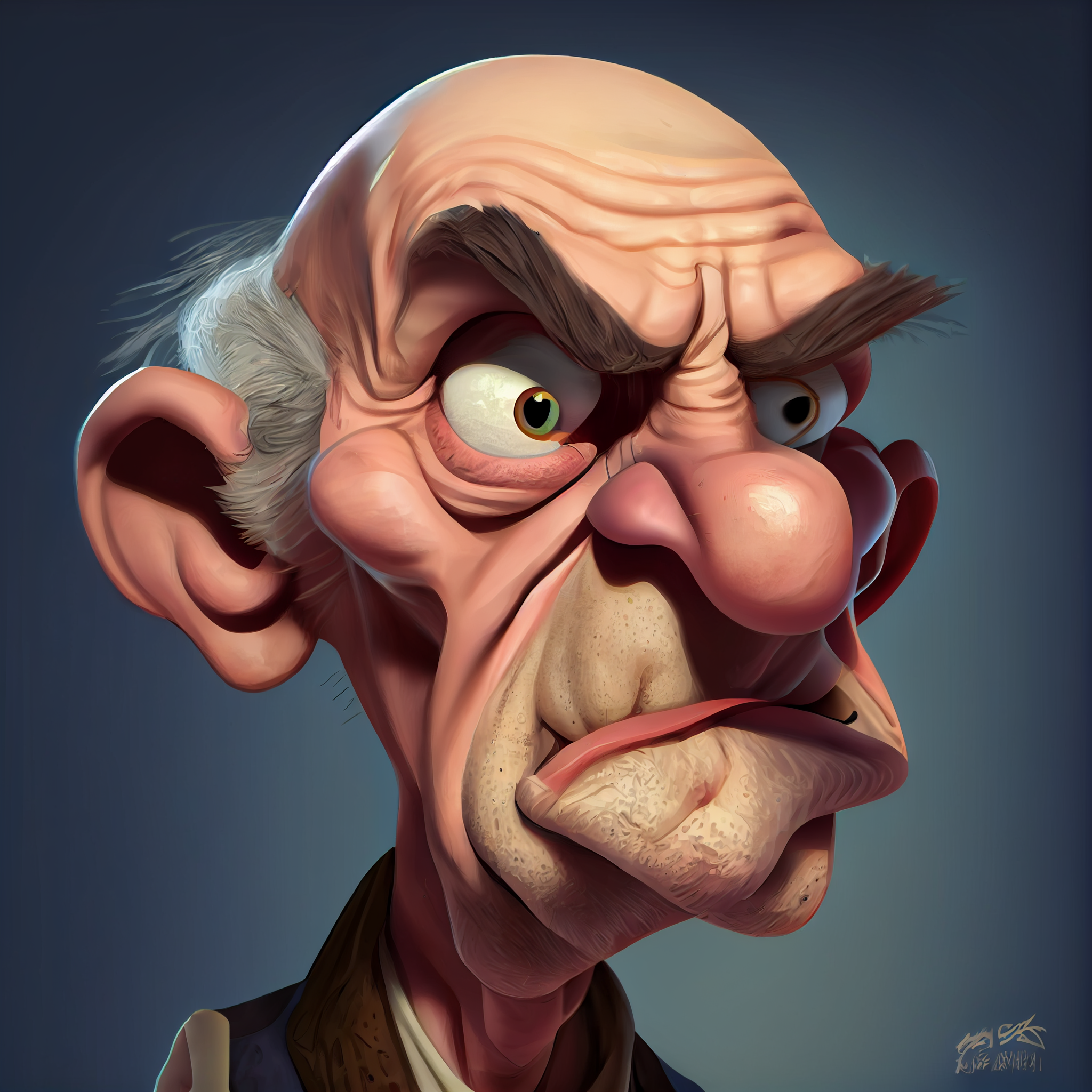 Midjourney prompt: expressive caricature in pixar style u...