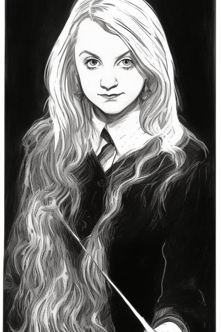 Luna prompt: A portrait painting of luna, black and white...