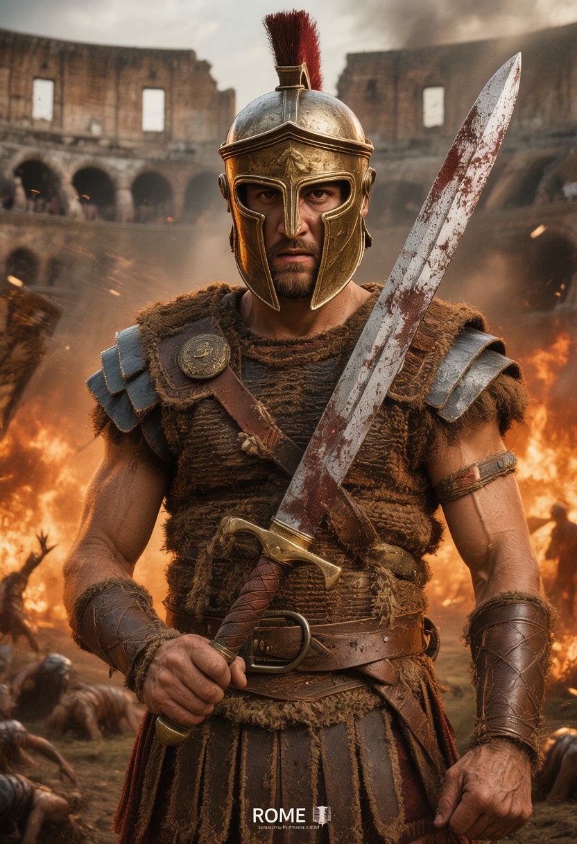 Hunyuan prompt: Produce an image of a rome gladiator wea...