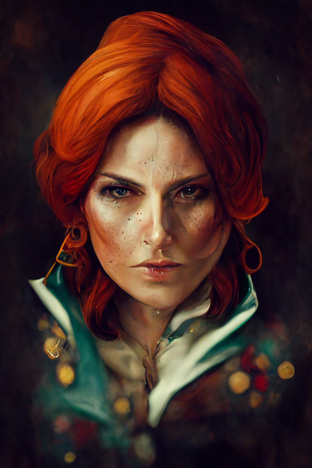 Midjourney prompt: Triss Merigold of lauda, character por...