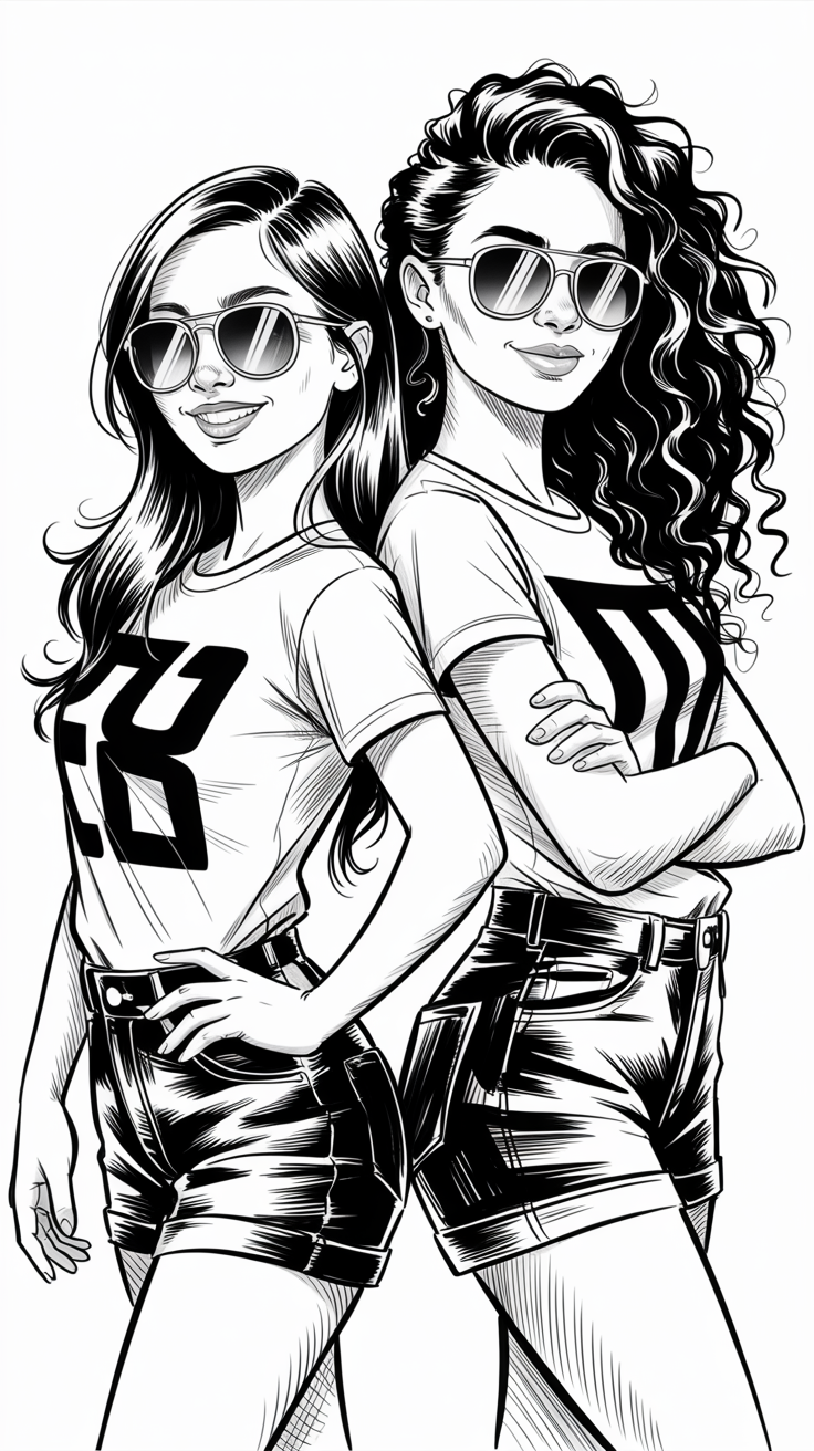 Ideogram prompt: Black and white ink sketch of two young ...