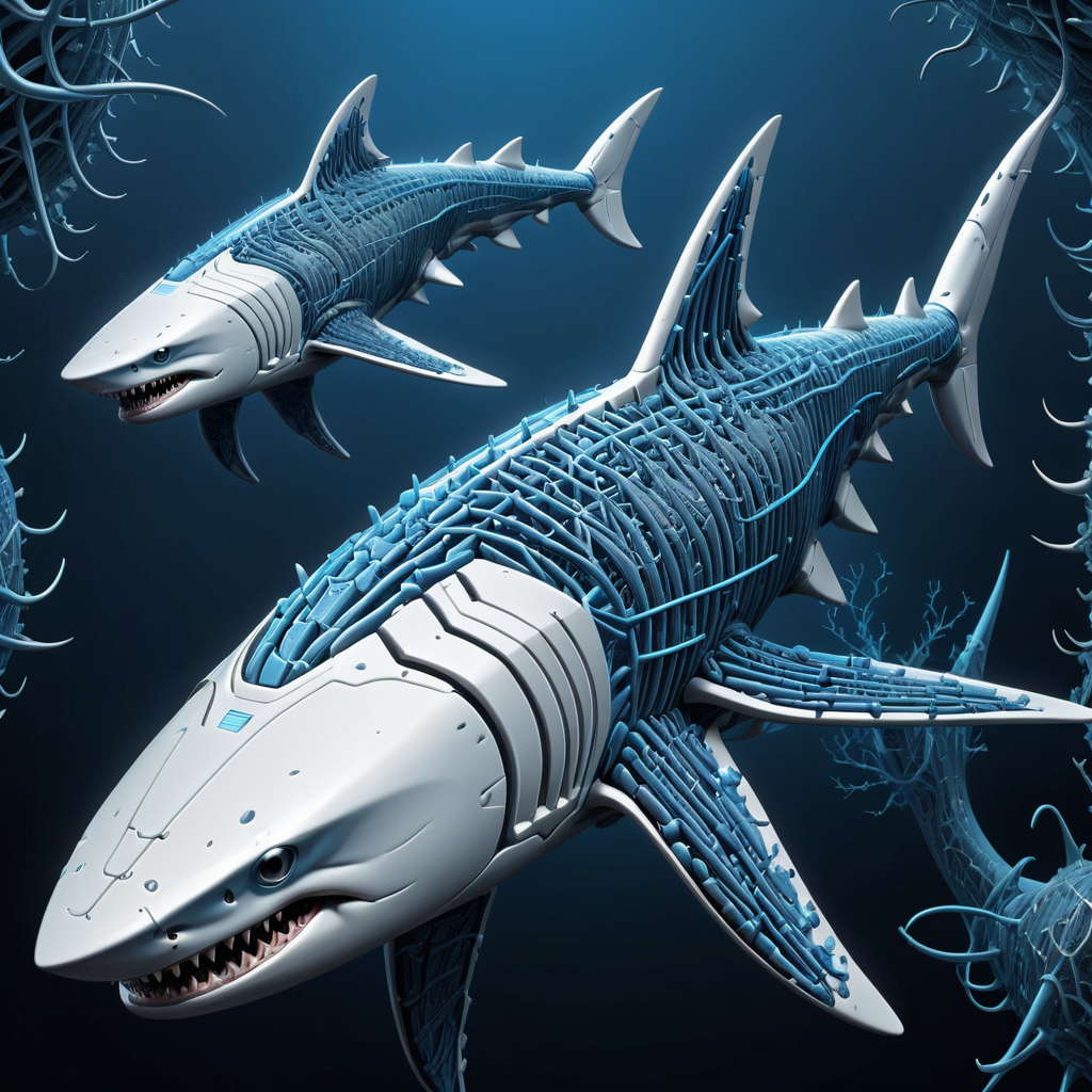 Stable Diffusion prompt: cyber shark, highly detailed mat...
