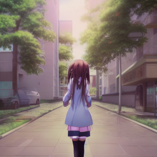 Stable Diffusion prompt: anime girl walking down a street...