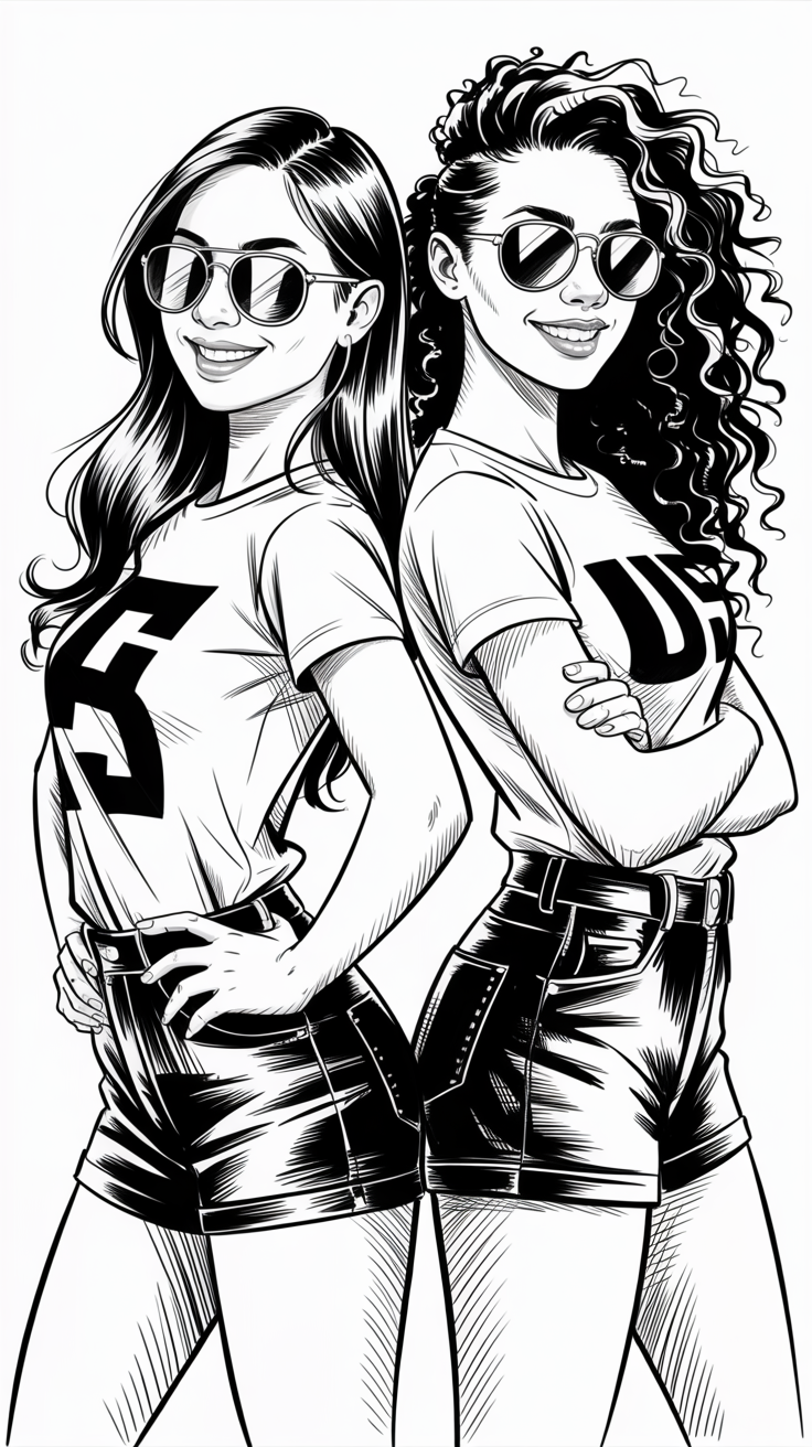 Ideogram prompt: Black and white ink sketch of two young ...