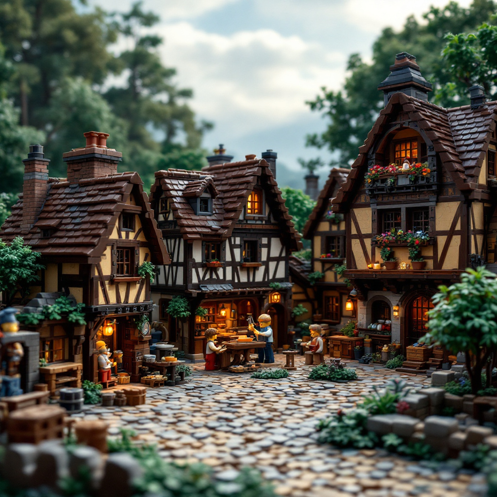 FLUX prompt: A LEGO medieval village with a blacksmith, b...