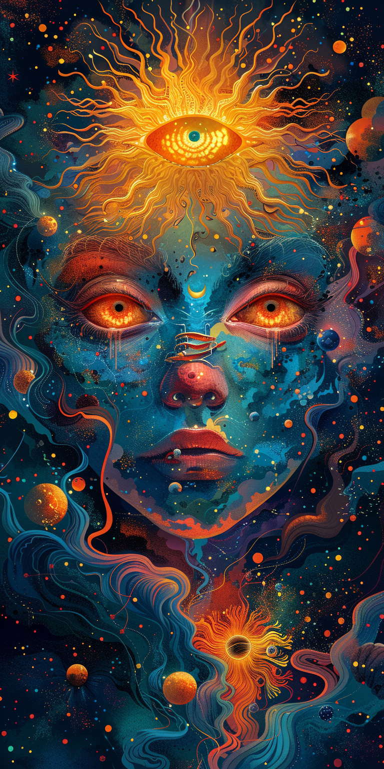 Midjourney prompt: Third eye in the center of an all-seei...