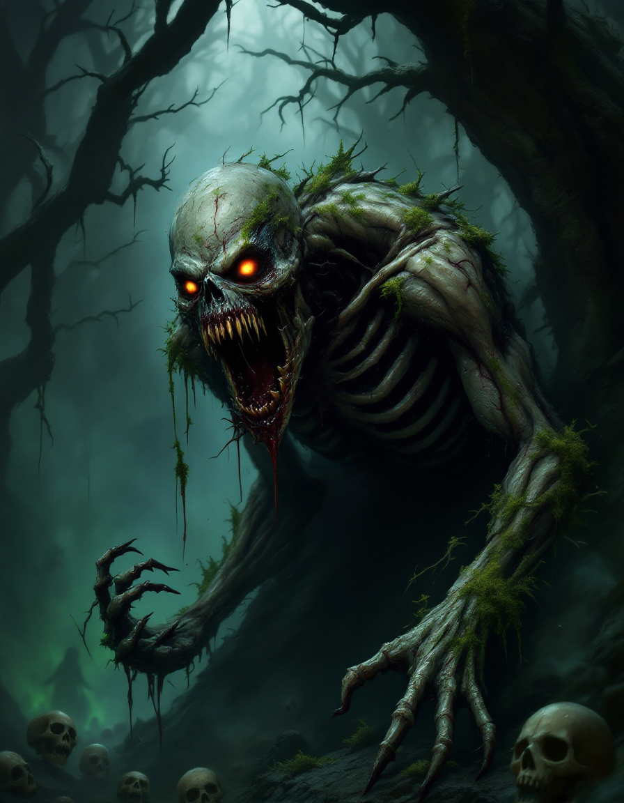 FLUX prompt: A horrifying undead revenant emerging from t...