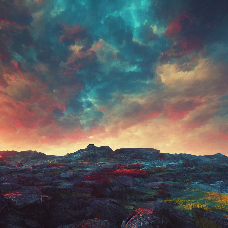 Stable Diffusion prompt: Colorful landscape, atmospheric,...