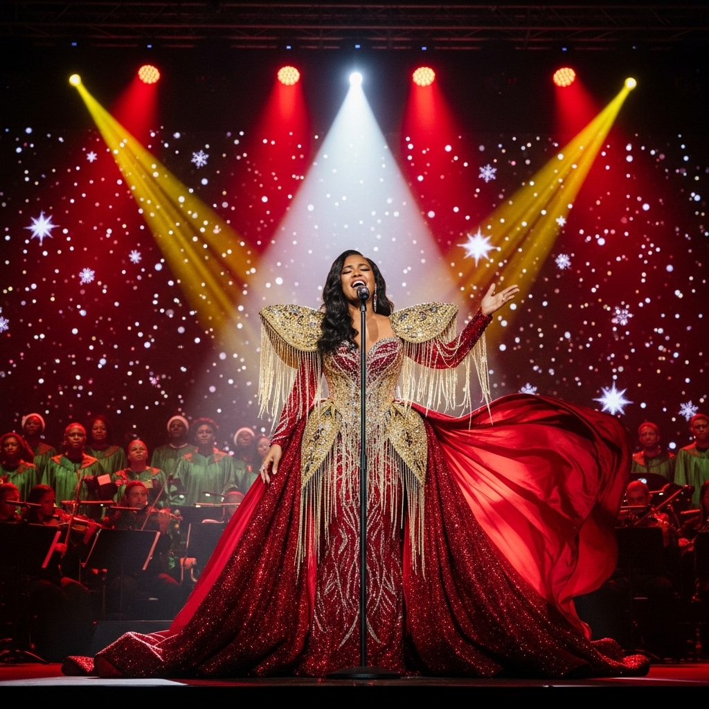 Google Imagen prompt: A dazzling female superstar on stag...