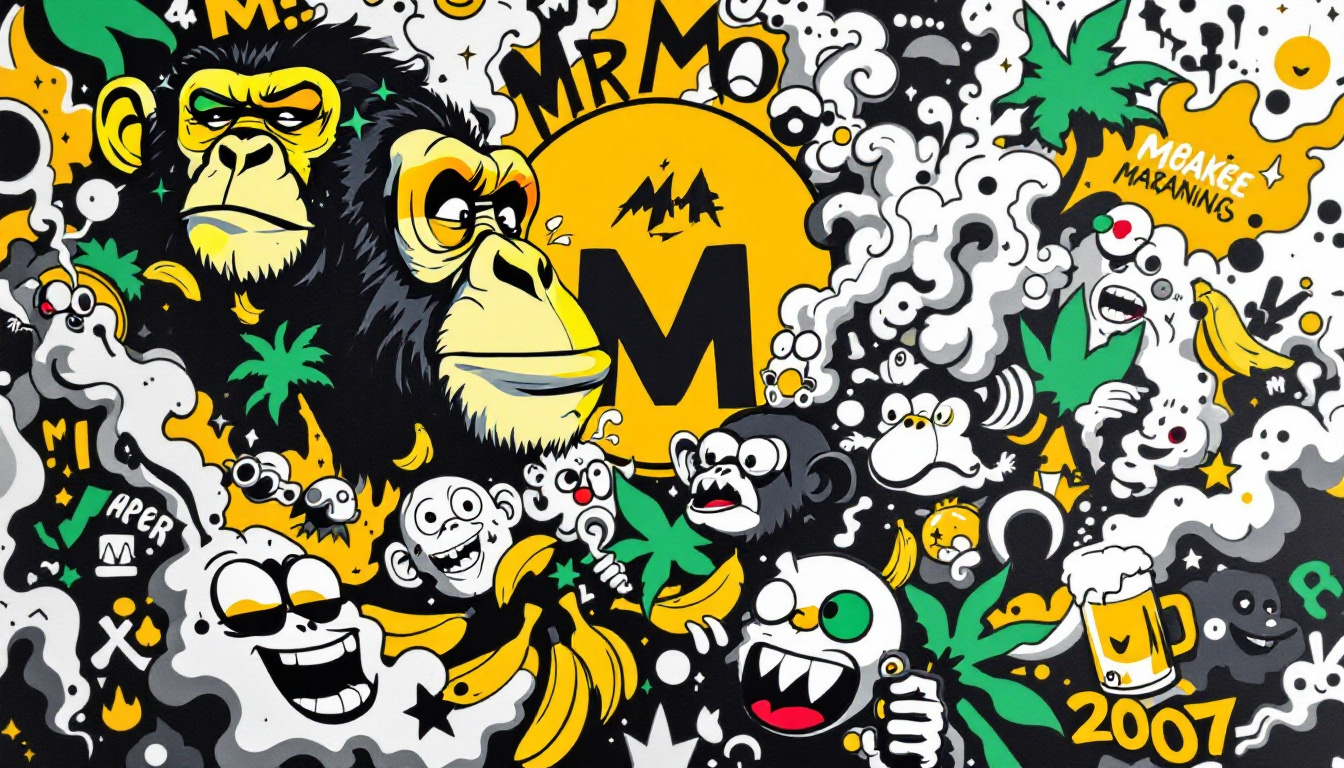 FLUX prompt: An intricate and mainly black, white, yellow...