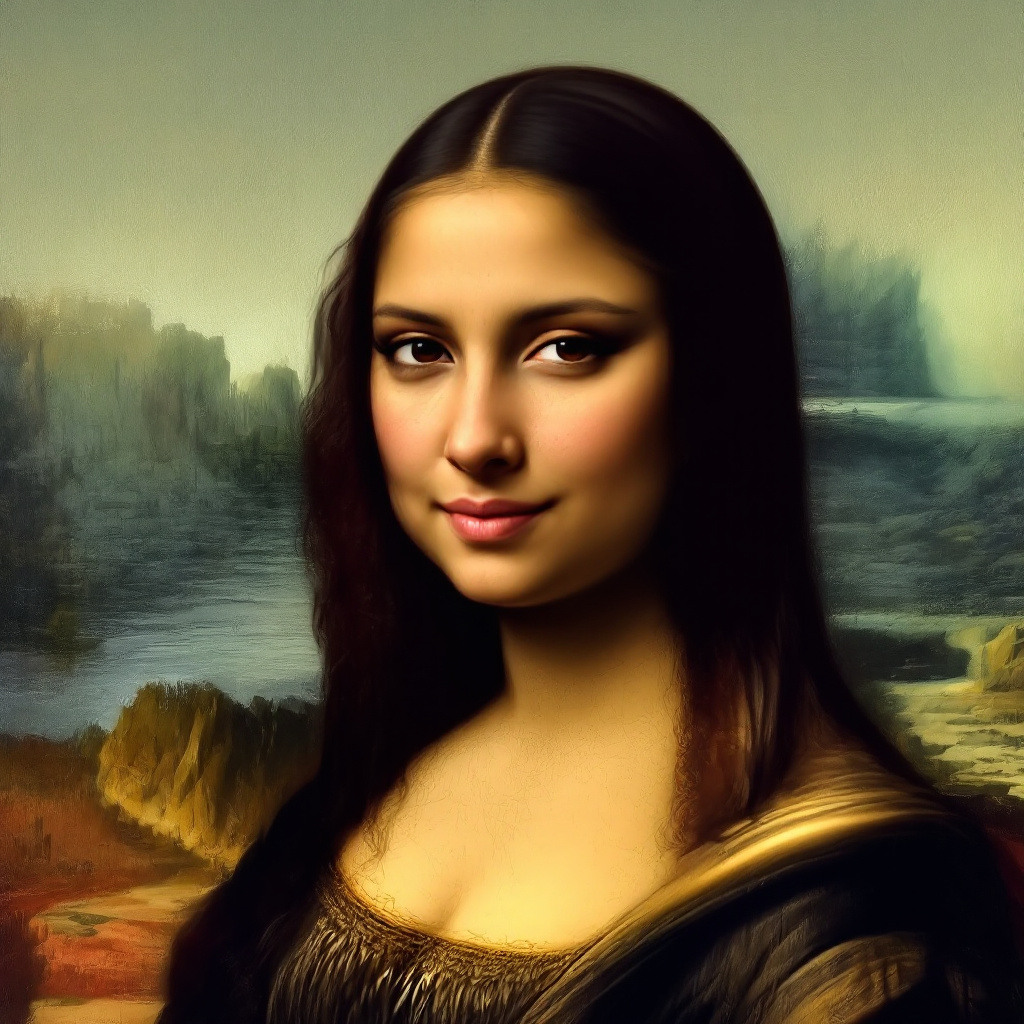 FLUX prompt: Mona Lisa with Mia Khalifa's face. Keep all ...