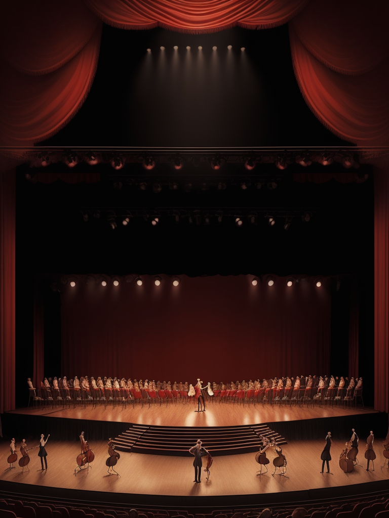 DreamShaper prompt: image of a retro stage, full view of ...