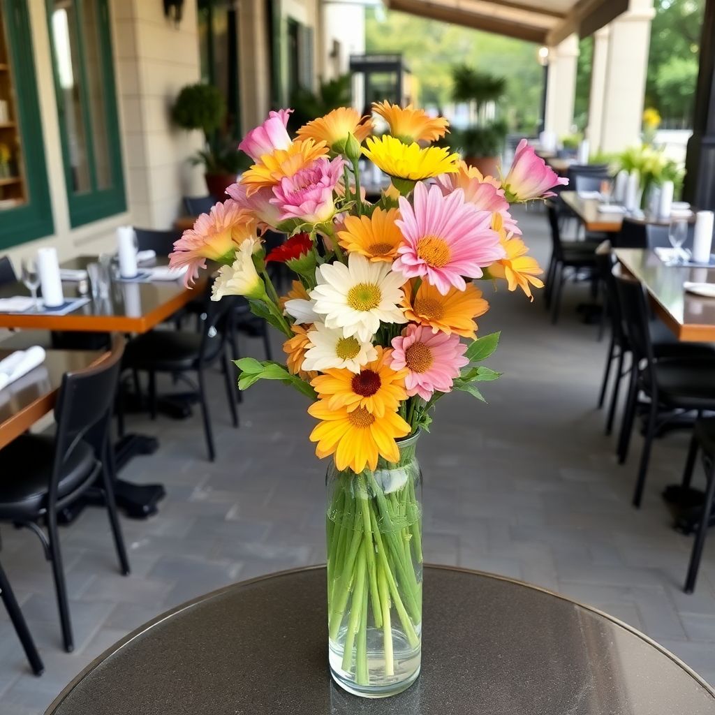 FLUX prompt: A scene of a vase full of flowers on a table...