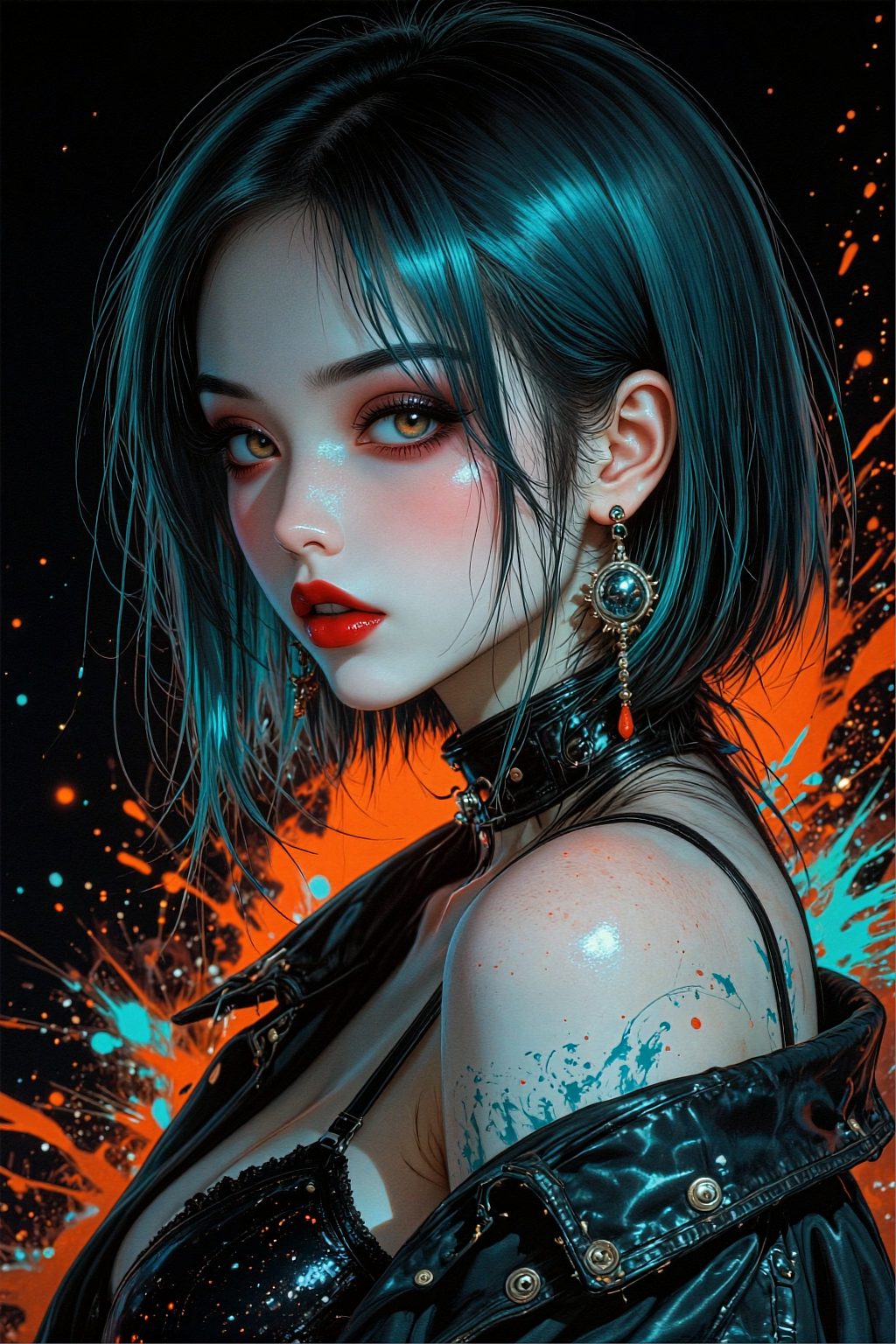 Z Image prompt: a cyberpunk goth girl, short straight-cut...