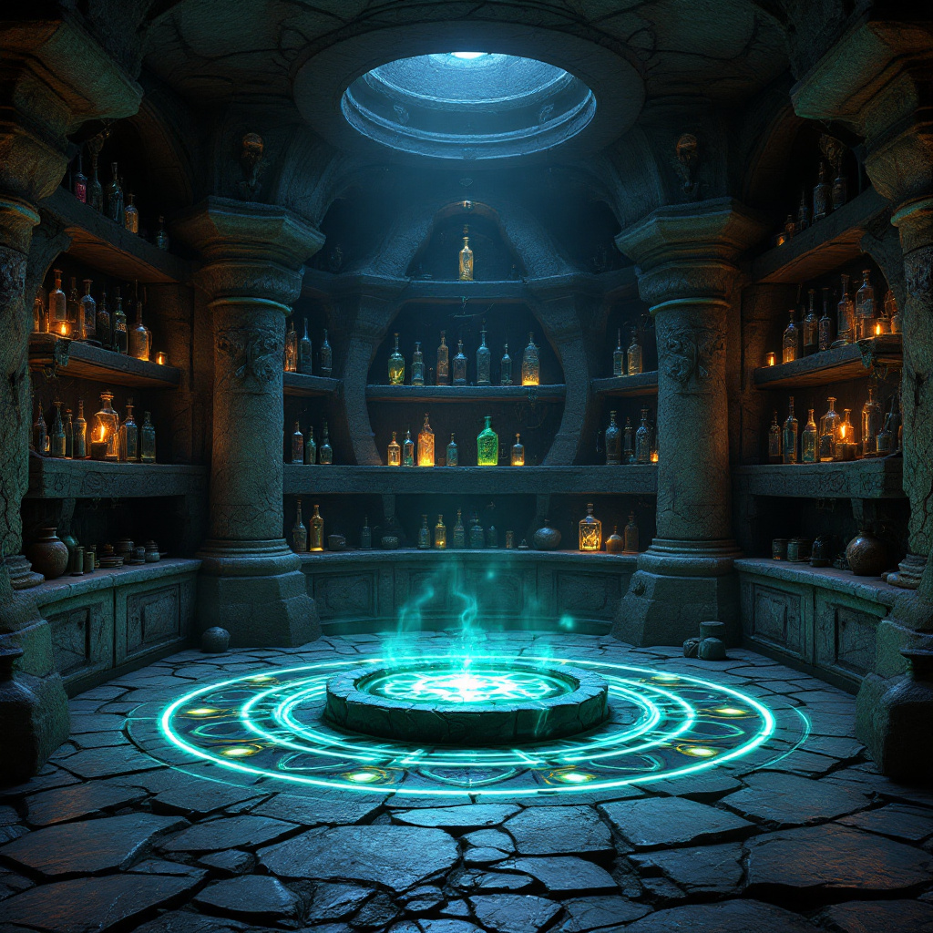 FLUX prompt: Secret underground alchemist's chamber with ...