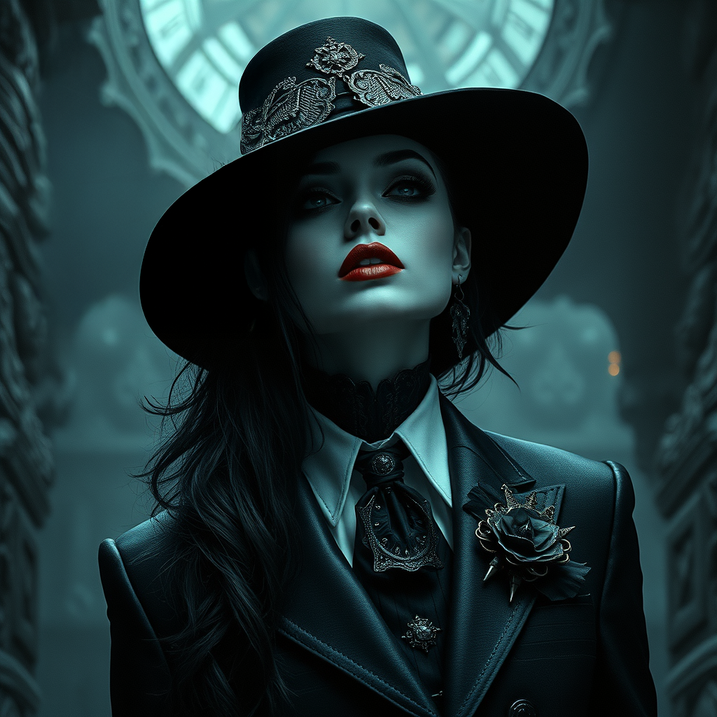 FLUX prompt: black an white focus calm and gothic mood; e...