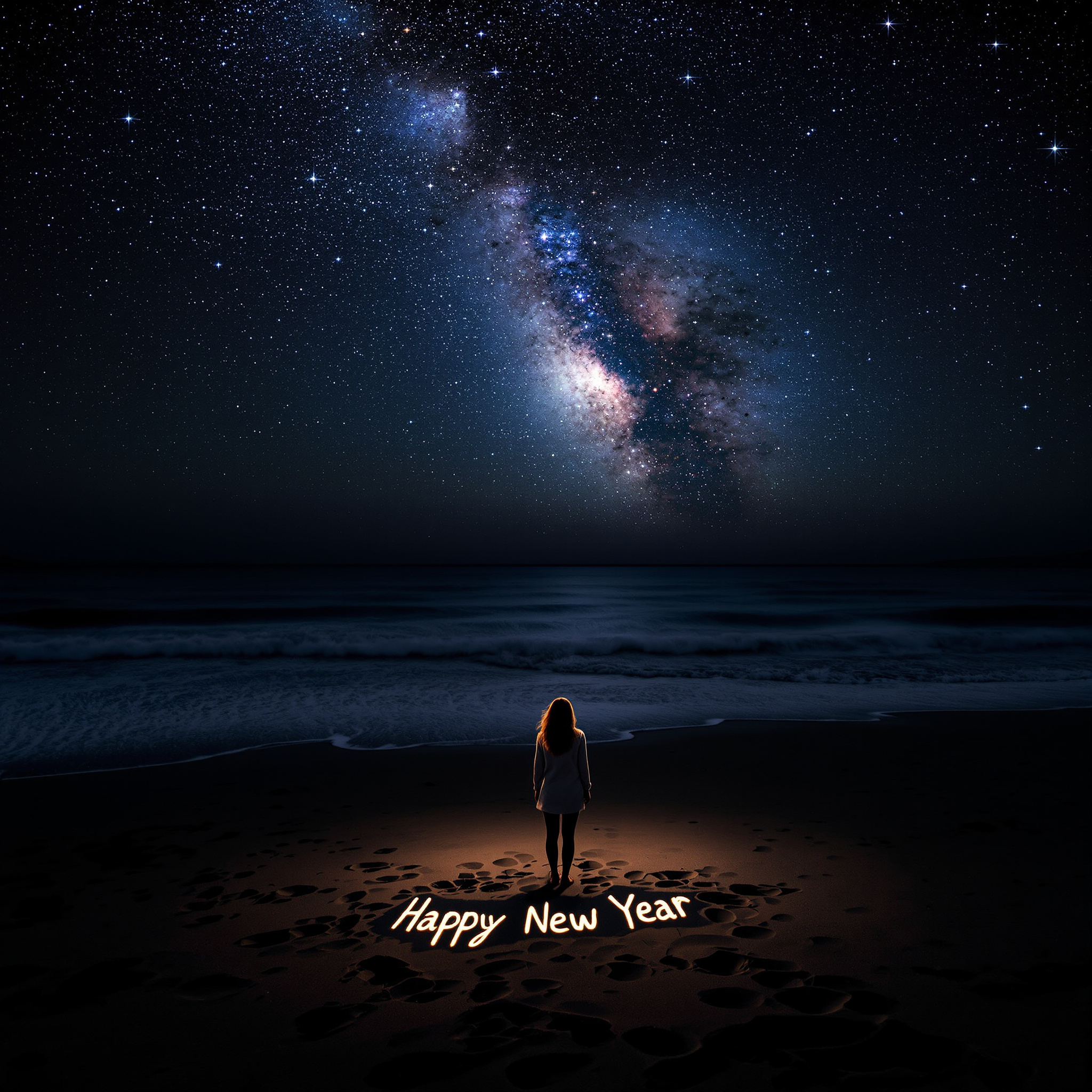FLUX prompt: The starry sky shines on the beach, with dar...