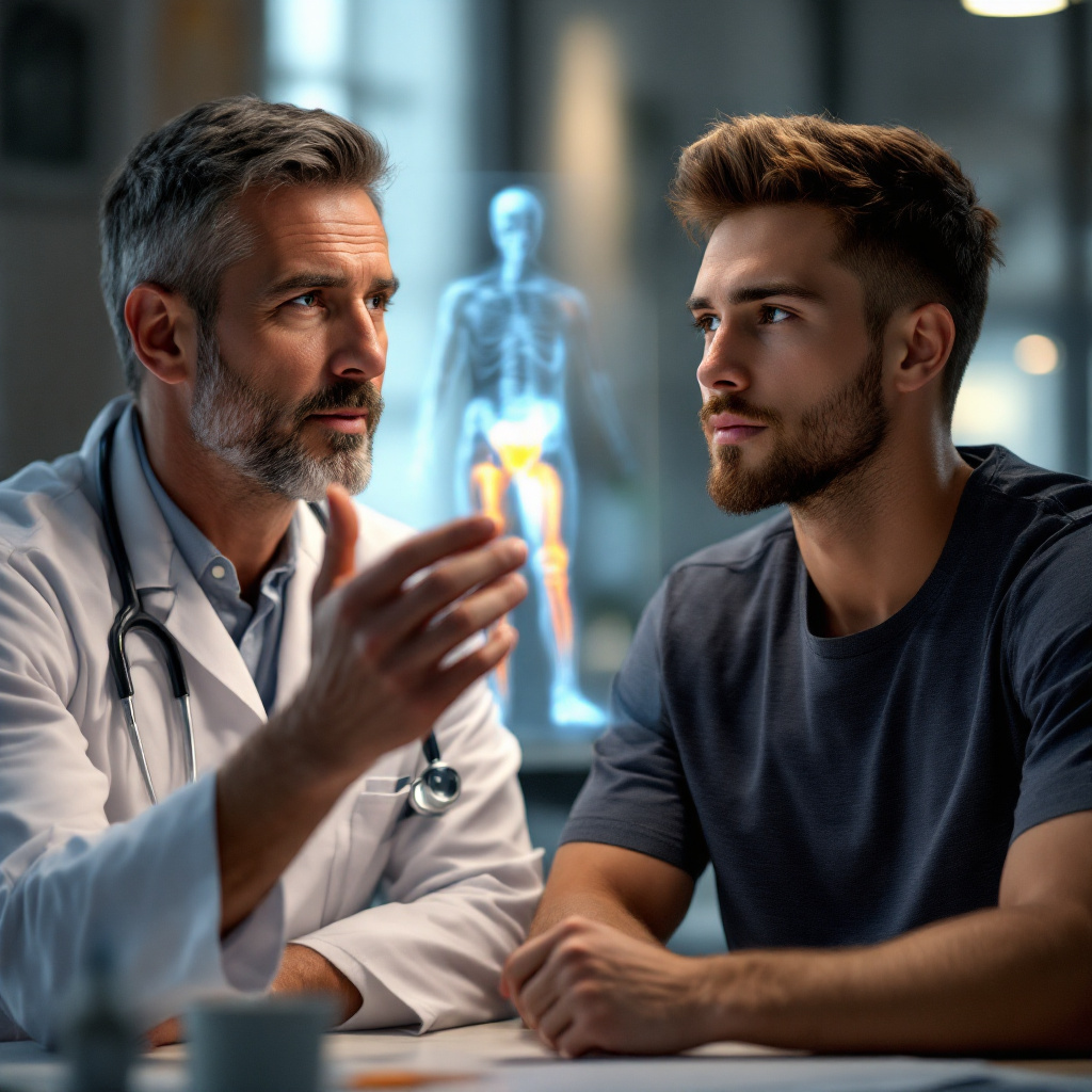 FLUX prompt: A dynamic, close-up portrait of a sports med...