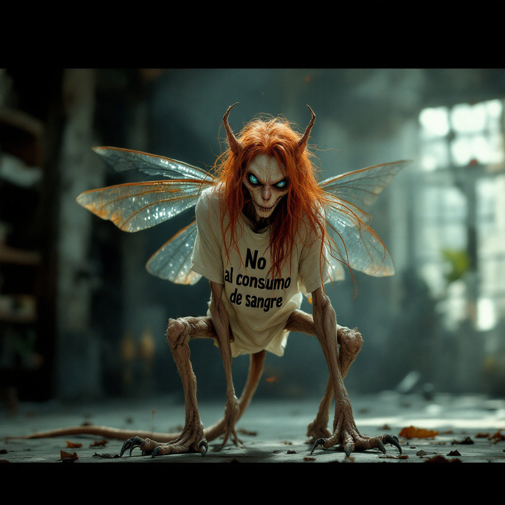 FLUX prompt: A thin and sickly vampire with long, flowing...