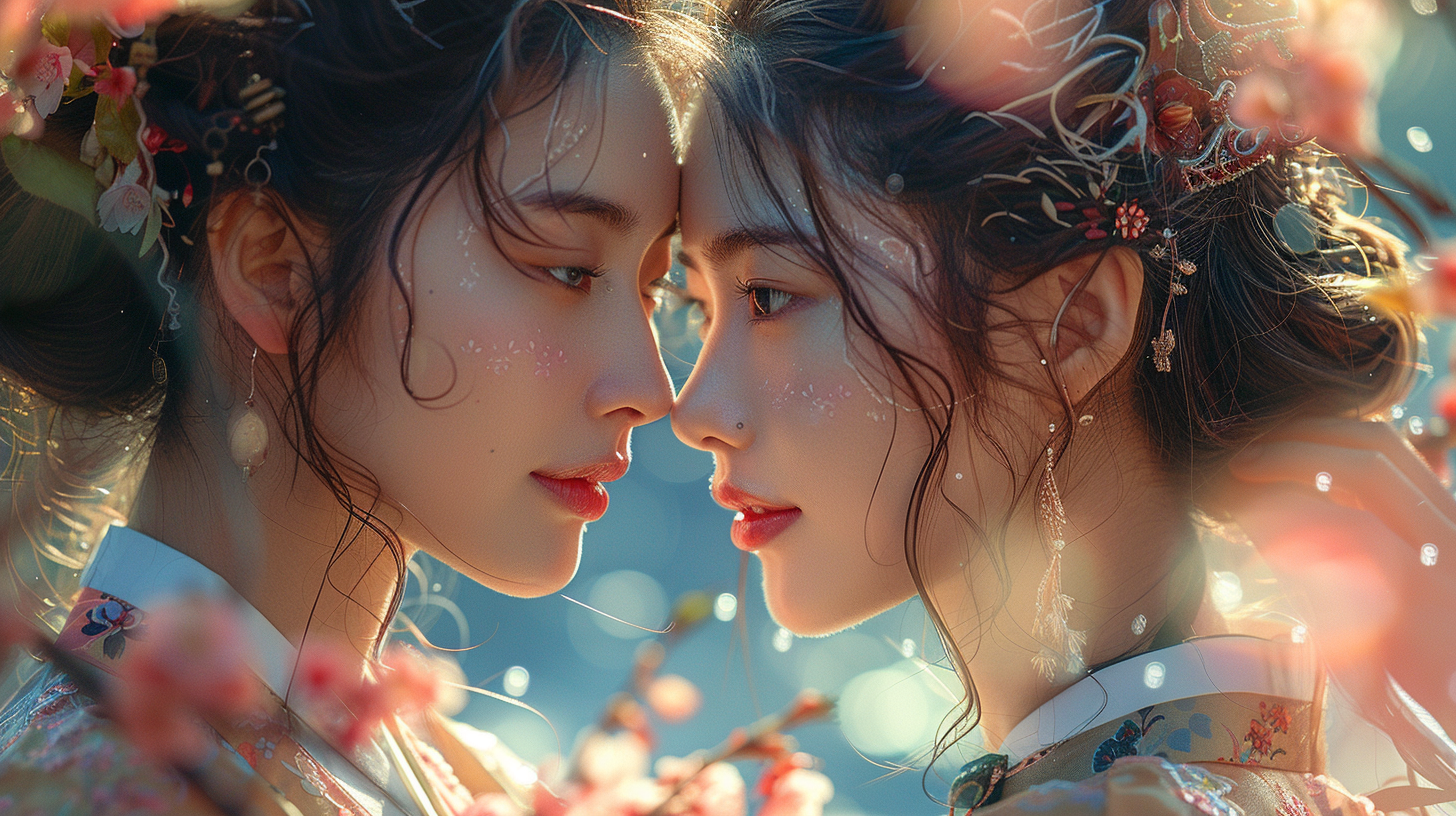 Midjourney prompt: set in the Joseon period two Korean gi...