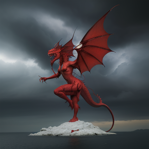 majicMIX realistic prompt: red dragon under the stormy sk...