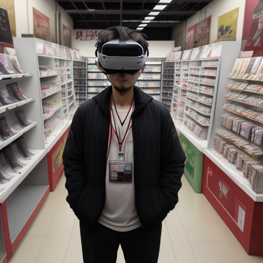 DreamShaper prompt: male anime store owner with vr head s...