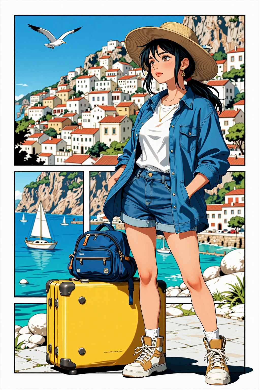 Z Image prompt: A vertical, comic-book style illustration...
