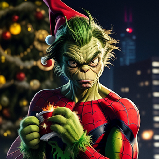 DreamShaper prompt: THE GRINCH IN A SPIDER-MAN COSTUME