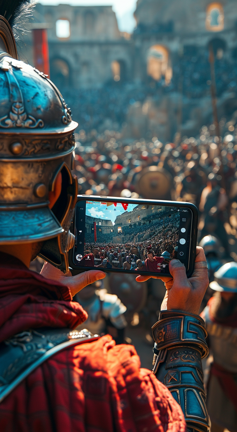 Midjourney prompt: a crowd of people holding their phones...