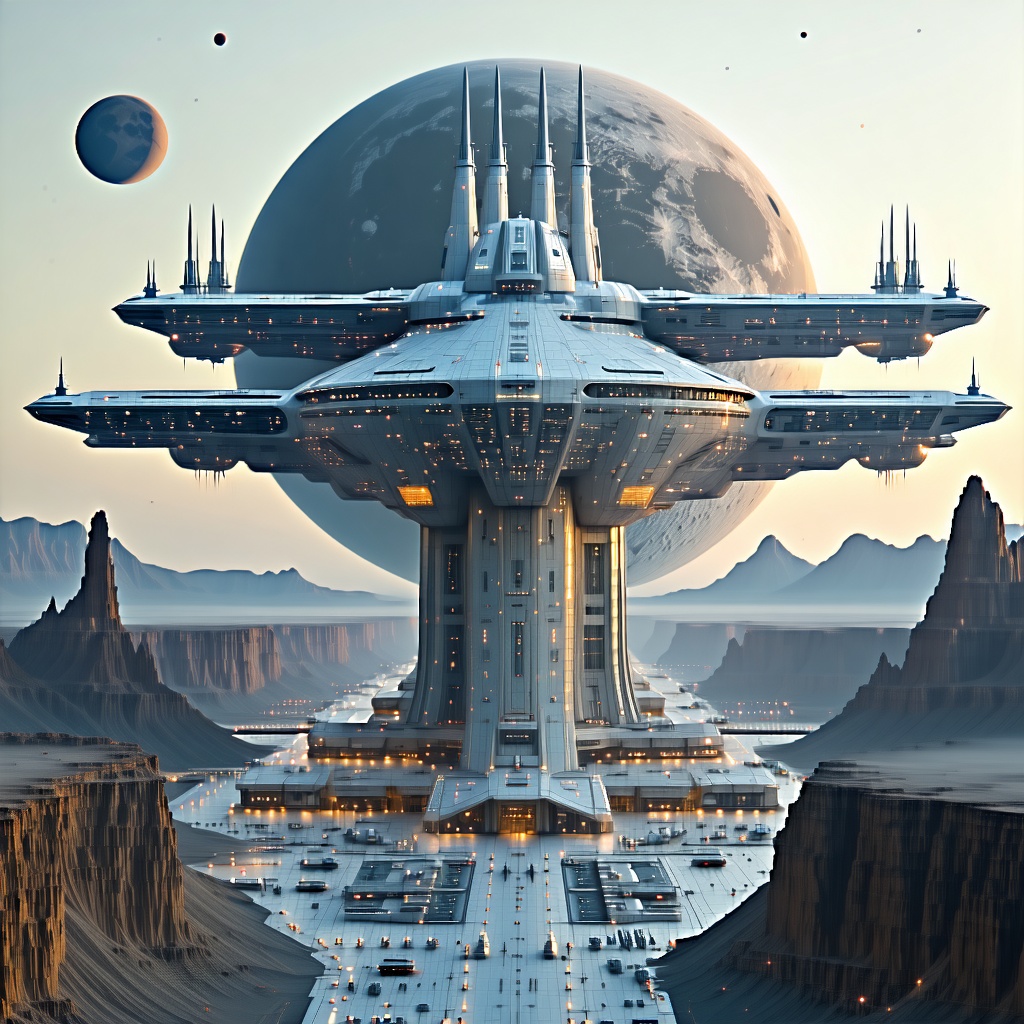 Stable Diffusion prompt: A massive Luna space station cit...