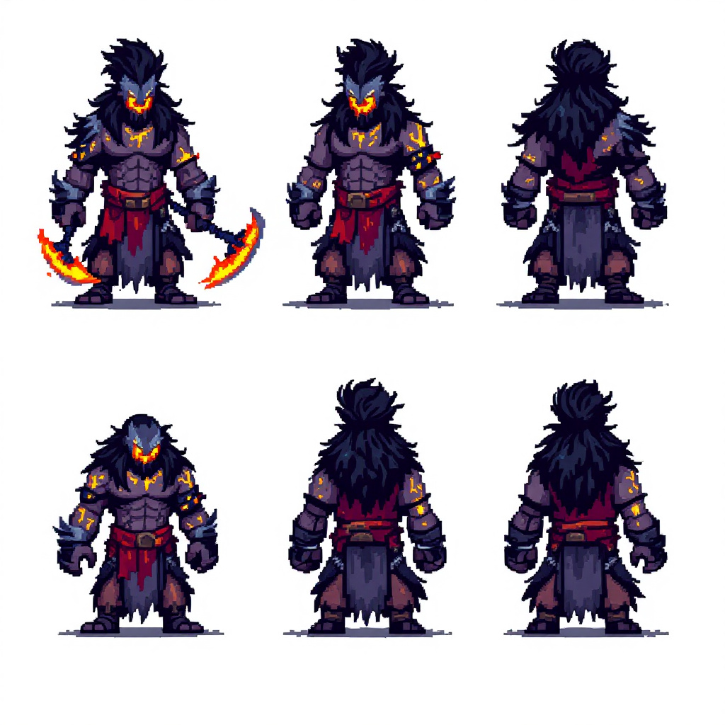 FLUX prompt: Pixel art sprite sheet of a Bloother warrior...