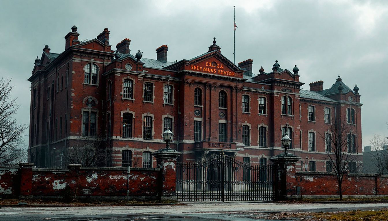 FLUX prompt: (6-story:2.2) grand building, red exterior b...