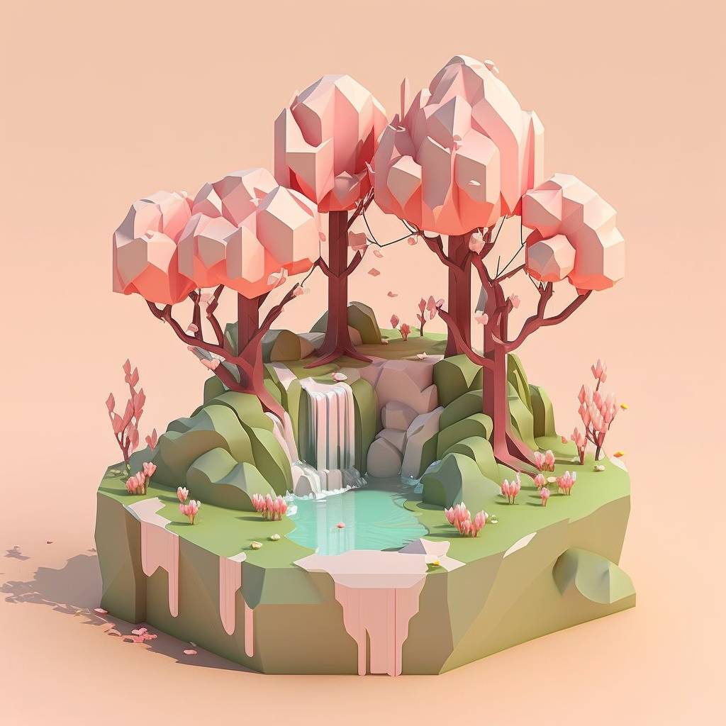 Midjourney prompt: a cute little matte low poly isometric...