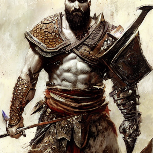 Stable Diffusion prompt: Kratos from God of War heavily a...